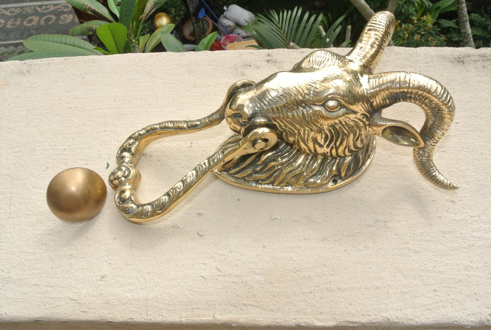 GOAT head front Door Knocker solid brass 10" old style 25 cm heavy ...