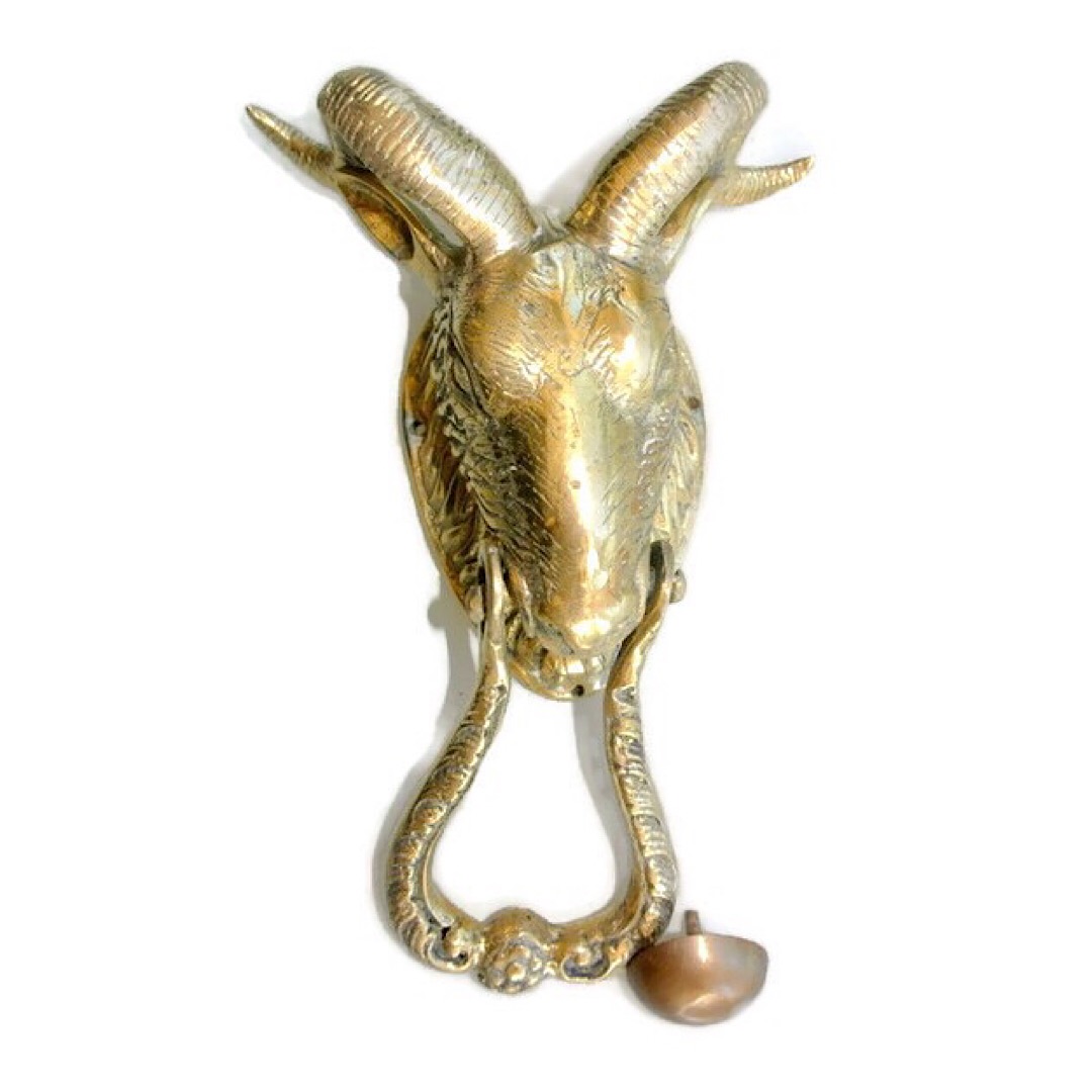 GOAT head front Door Knocker solid brass 10" old style 25 cm heavy ...