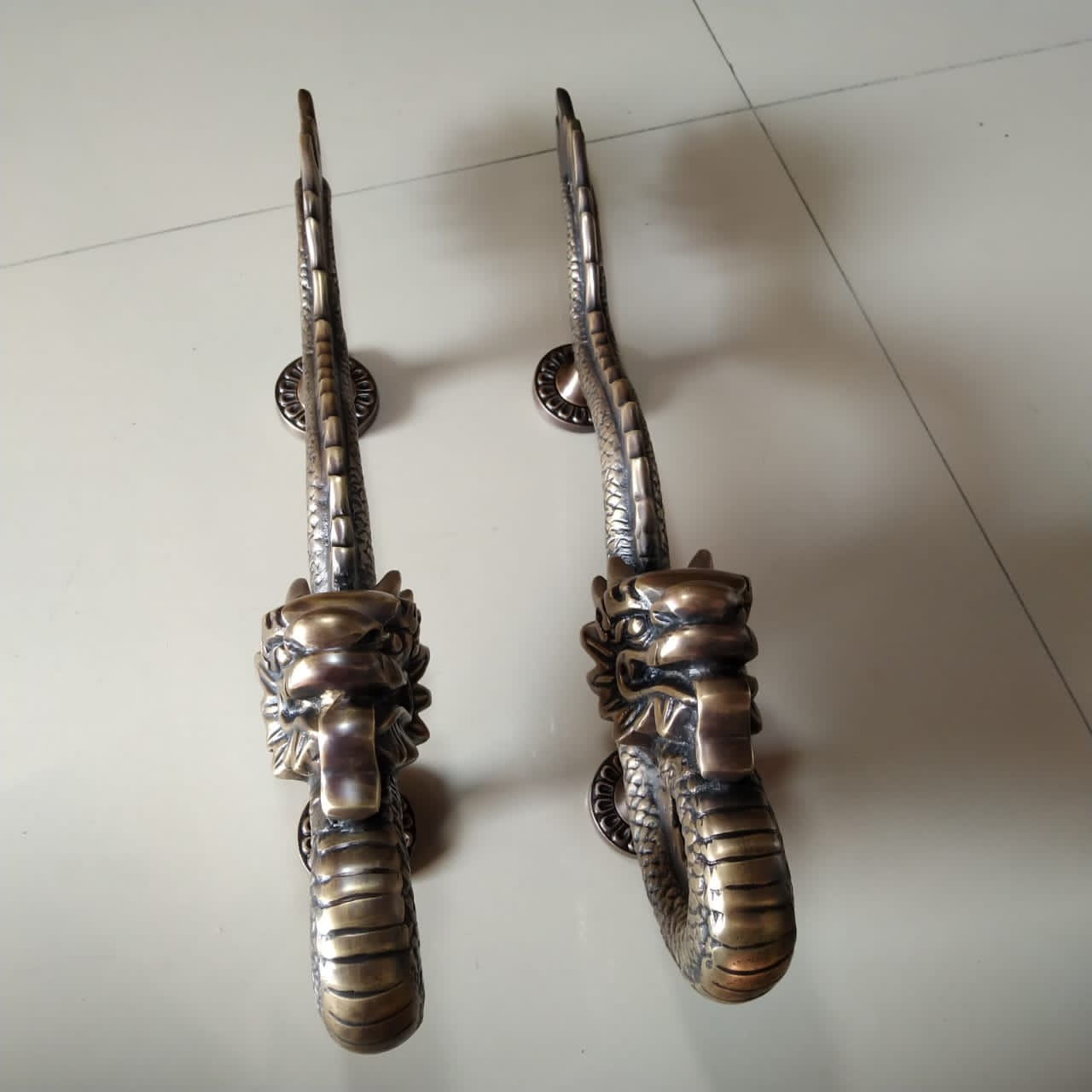 2 amazing heavy solid brass heavy Dragon shape Hand made Cast 19" inch ...